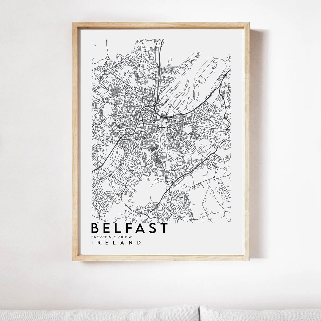 Belfast City Map Print 1, Belfast Map Poster, Dublin Map Wall Art ...