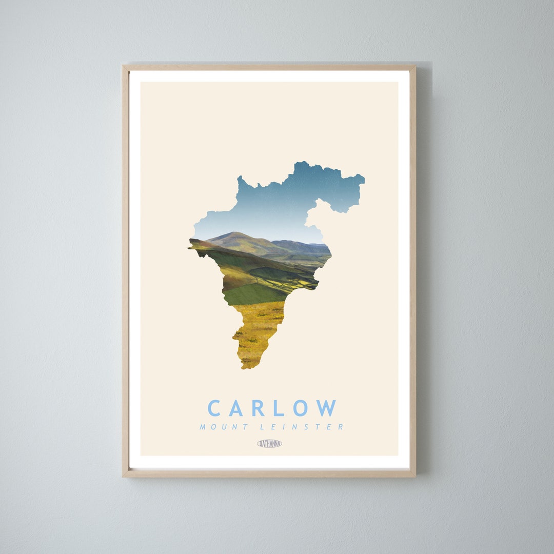 Carlow Map Travel Poster, Irish Landscape Prints, Gaeilge Art , Irish ...