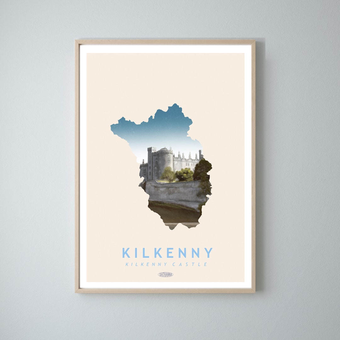 Kilkenny Map Travel Poster, Kilkenny Castle Irish Landscape Prints ...