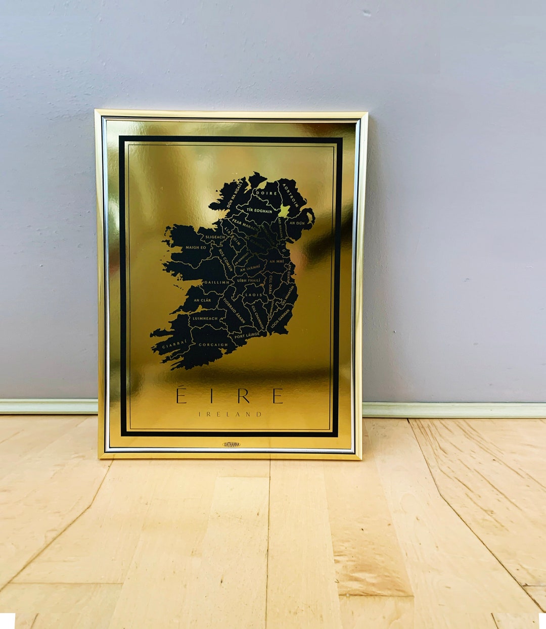 Gold and Black Irish Map A3 Size, Limited Edition Gold Foil Map of ...