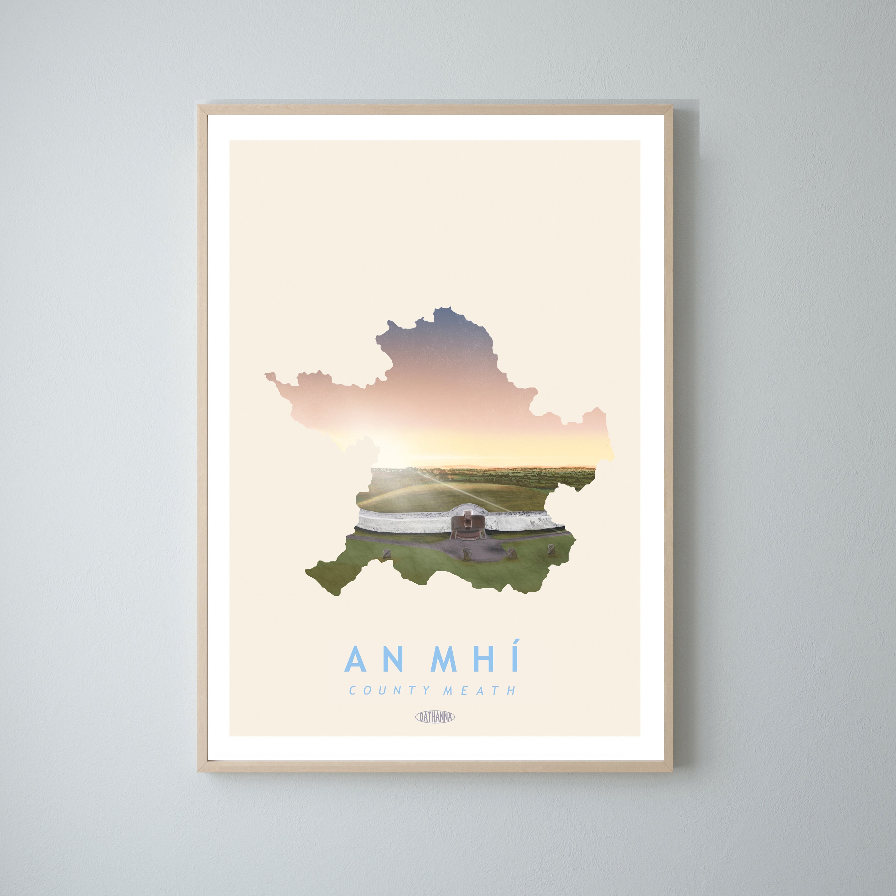 Meath Map Travel Poster, Newgrange Irish Landscape Prints, Gaeilge Art ...