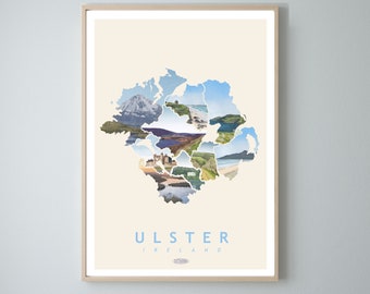 Ulster Province Map Travel Poster Irish Landscape Prints - Etsy UK