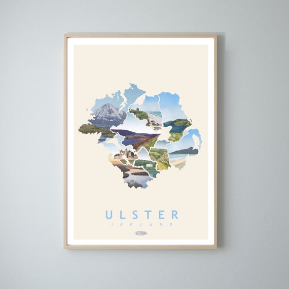 Ulster Province Map Travel Poster Irish Landscape Prints | Etsy UK