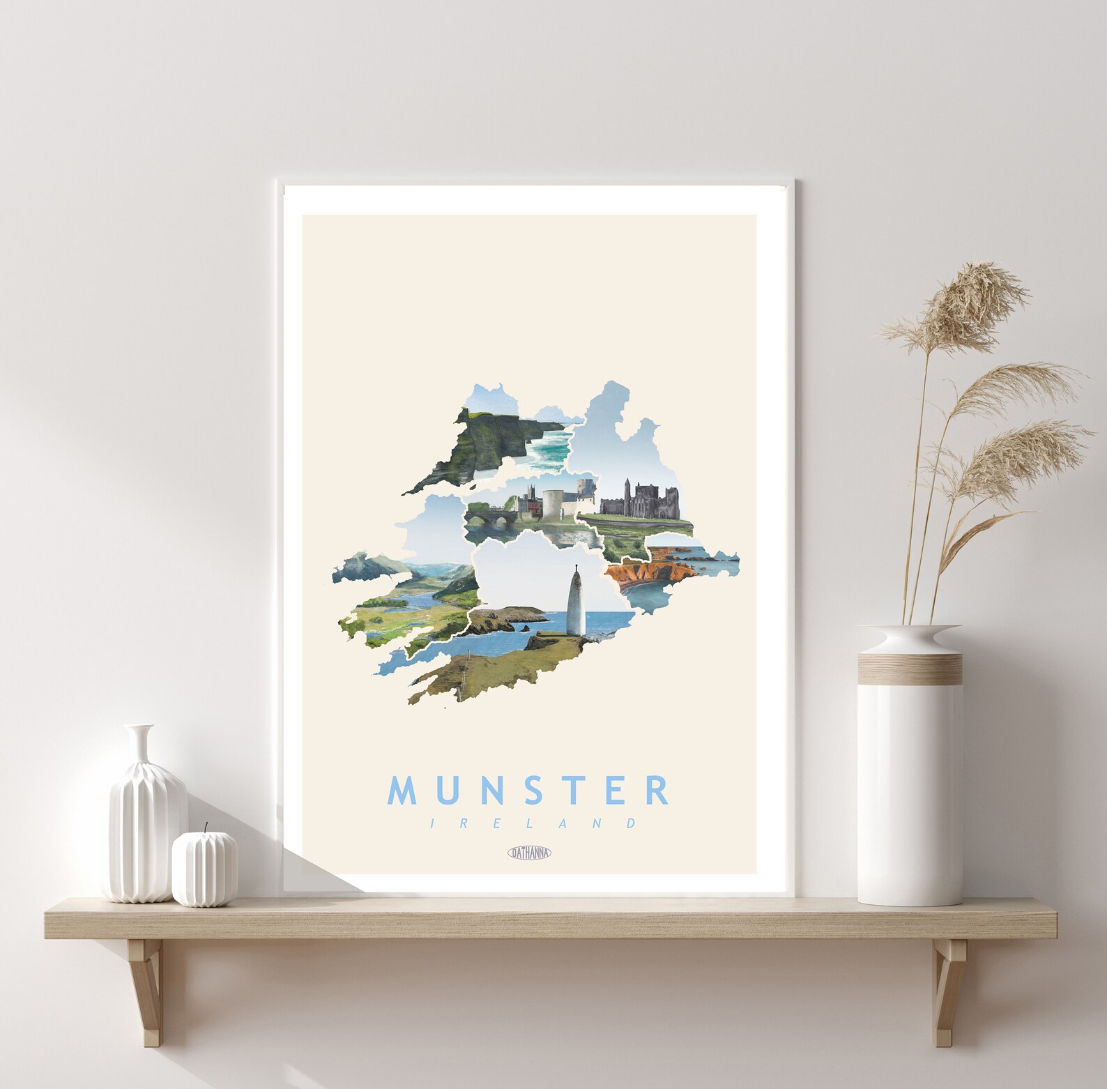 Munster Province Map Travel Poster, Irish Landscape Prints, Irish ...