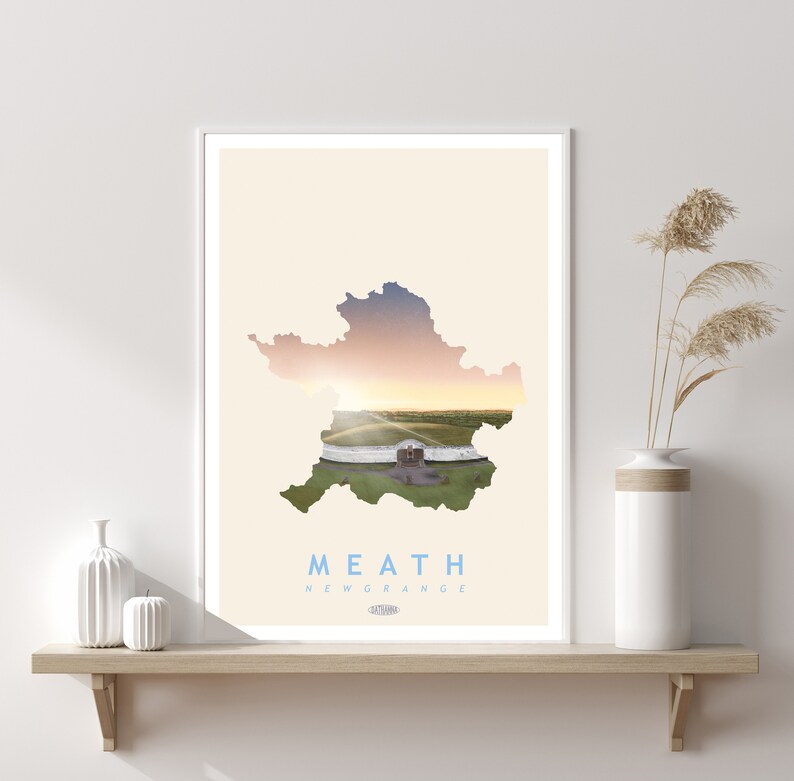Meath Map Travel Poster, Newgrange Irish Landscape Prints, Gaeilge Art ...