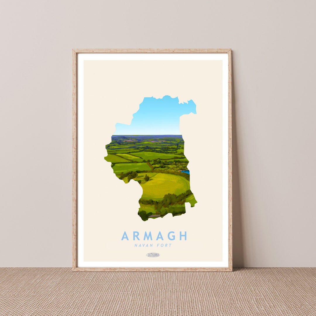 Navan Fort Map Travel Poster, Armagh County Scene, Irish Landscape ...