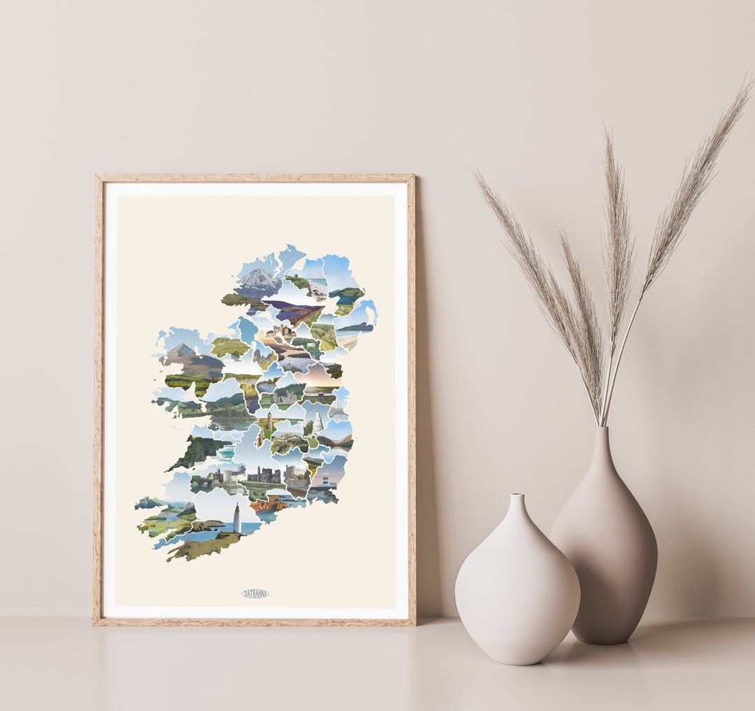 32 County Irish Map Travel Poster, Ireland Landscape Prints, County ...