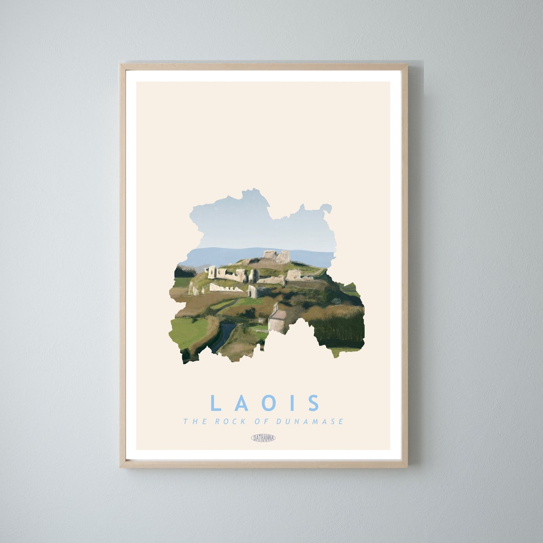 Laois Map Travel Poster, Irish Landscape Prints, Gaeilge Art, Irish ...