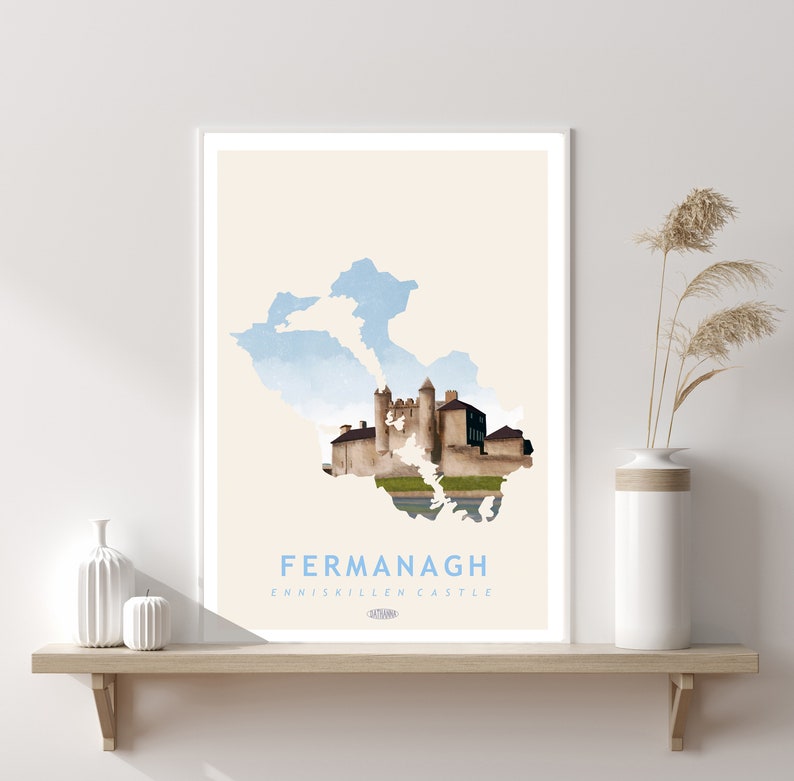 Fermanagh Map Travel Poster Irish Landscape Prints Gaeilge - Etsy