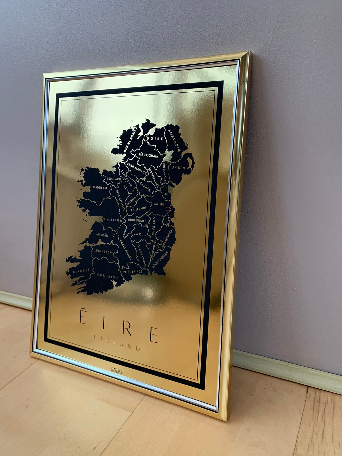 Gold and Black Irish Map A3 Size, Limited Edition Gold Foil Map of ...
