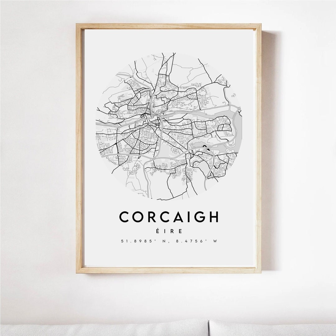 Gaeilge Cork City Map Print 3, Cork Map Poster, Cork Map Print, Cork ...