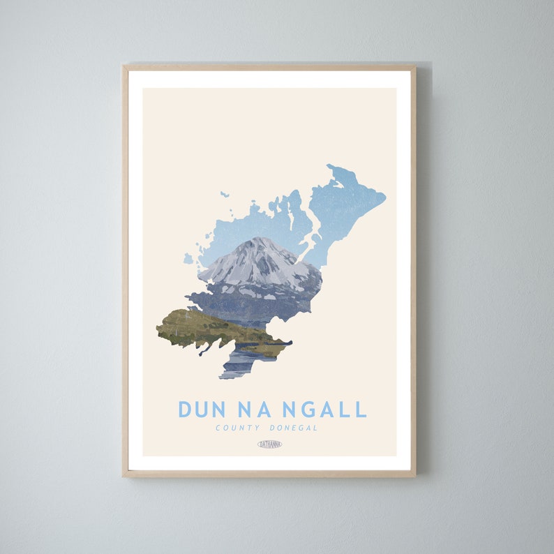 Donegal Map Travel Poster Option 1 , Irish Landscape Prints, Gaeilge ...