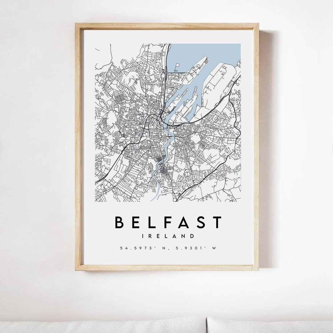 Belfast City Map Print 5, Belfast Map Poster, Dublin Map Wall Art ...