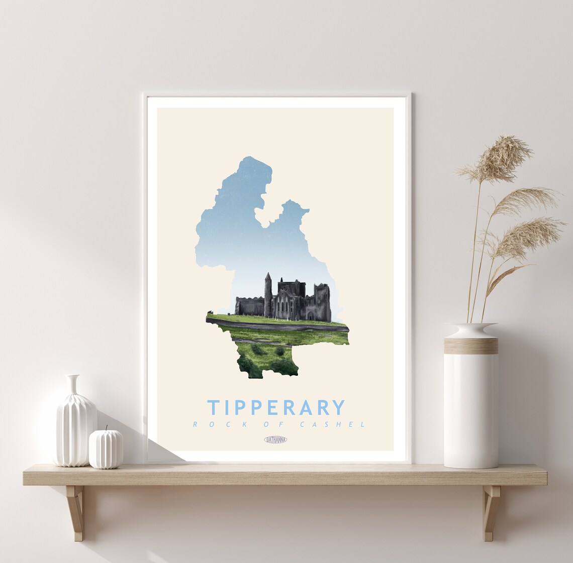 Tipperary Map Travel Poster, Rock of Cashel County Tipperary Irish ...