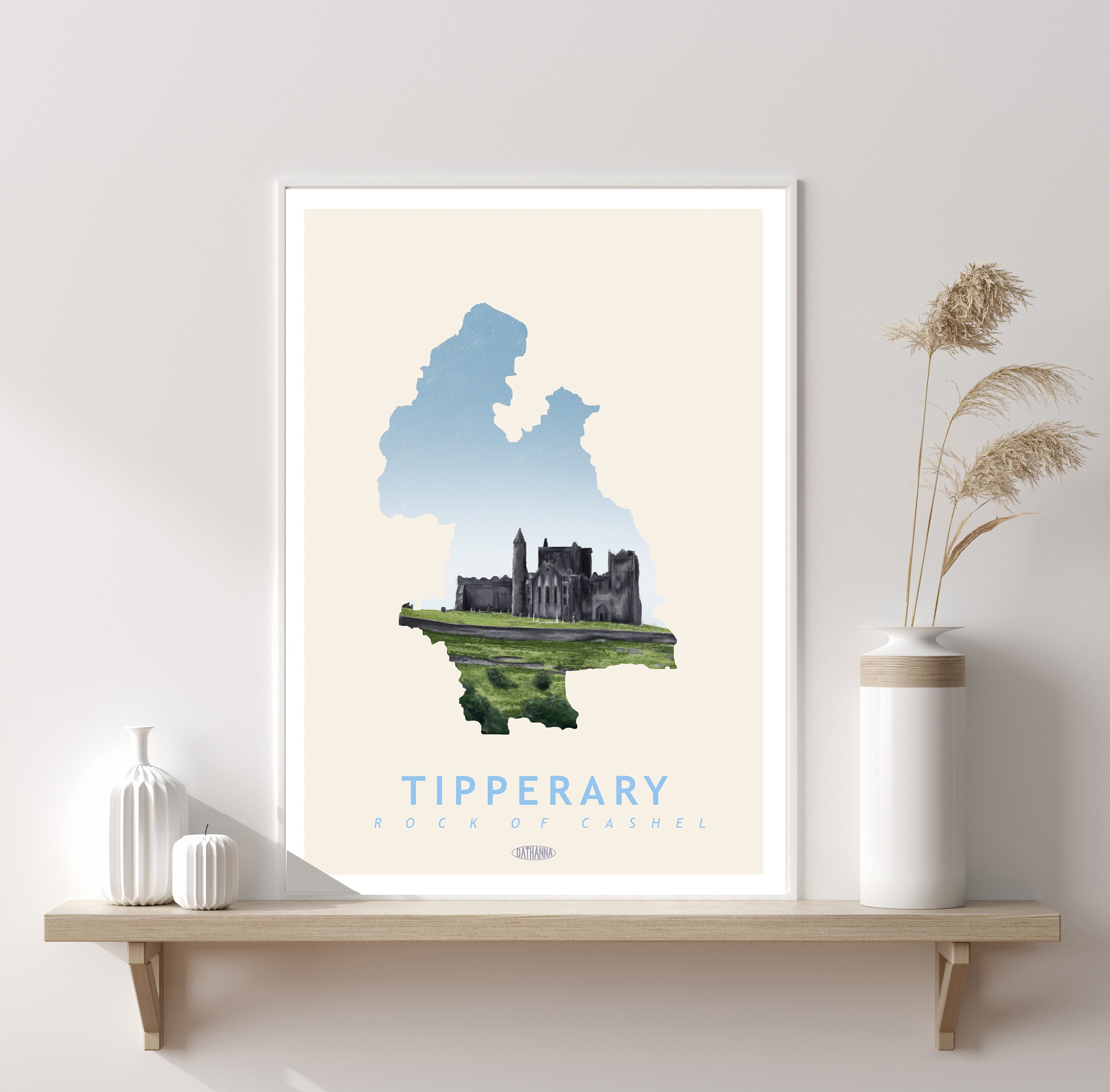 Tipperary Map Travel Poster Rock of Cashel County Tipperary | Etsy