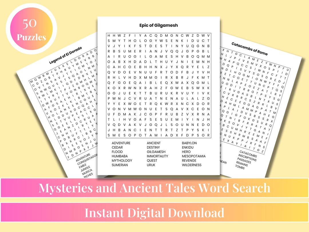 50 Printable Themed Word Search Puzzles Bundle, Instant Digital ...