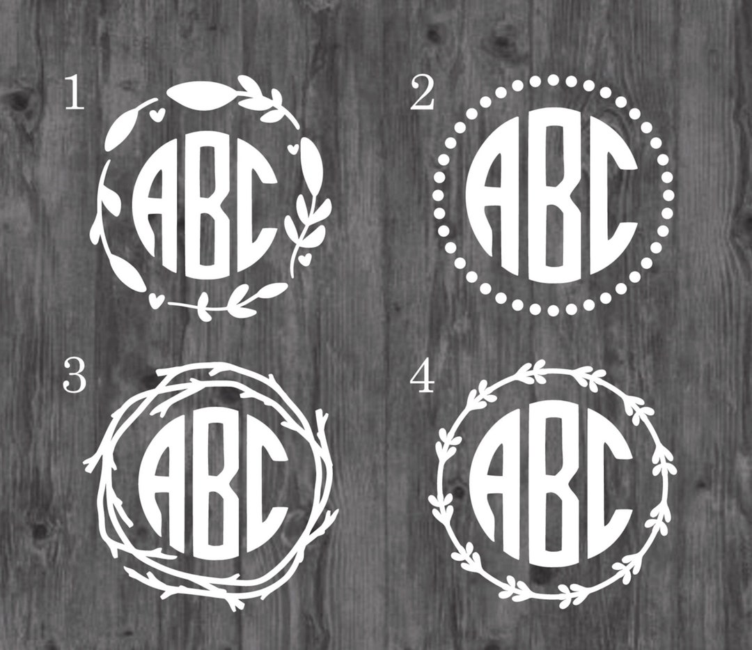 Wreath Monogram Decal | Monogram Car Decal | Monogram Yeti Decal ...
