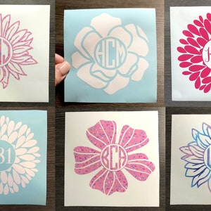 Flower Monogram Decal | Monogram Car Decal | Monogram Yeti Decal ...