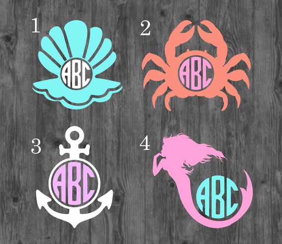 Beach Monogram Decal Monogram Car Decal Monogram Yeti - Etsy