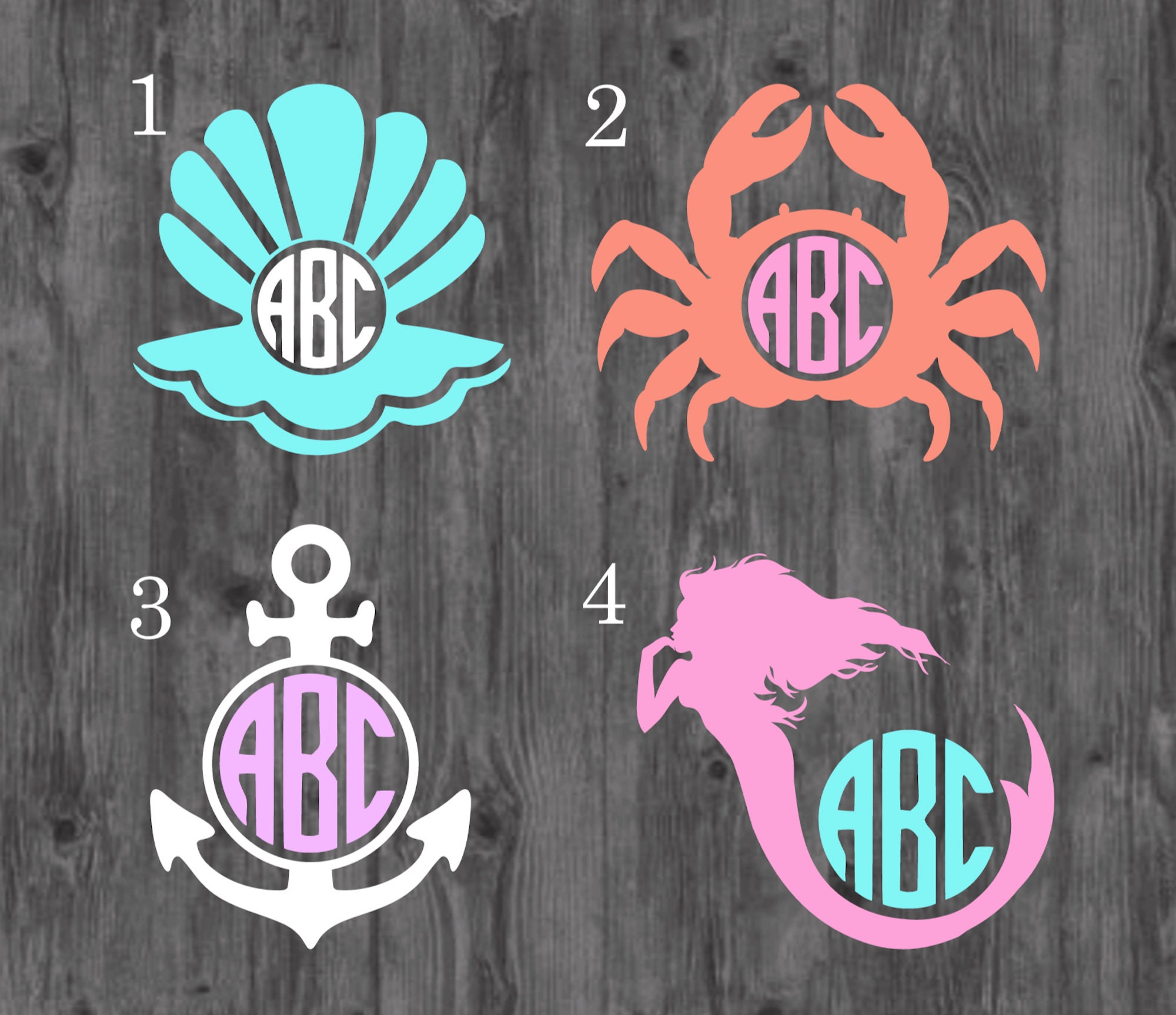 Beach Monogram Decal Monogram Car Decal Monogram Yeti - Etsy
