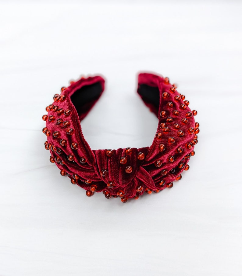 MAROON BEADED Knot Velvet Headband Deep Red Acrylic Beads - Etsy