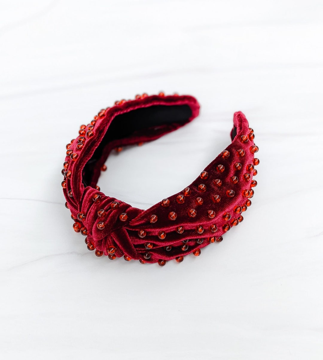 MAROON BEADED Knot Velvet Headband Deep Red Acrylic Beads - Etsy