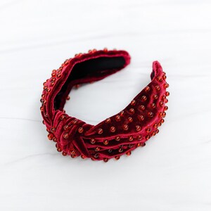 MAROON BEADED Knot Velvet Headband Deep Red Acrylic Beads - Etsy