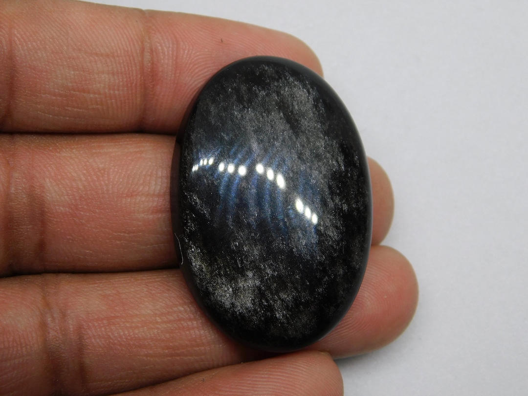 Silver Obsidian Gemstone, Handmade Golden Obsidian Cabochon, Obsidian ...