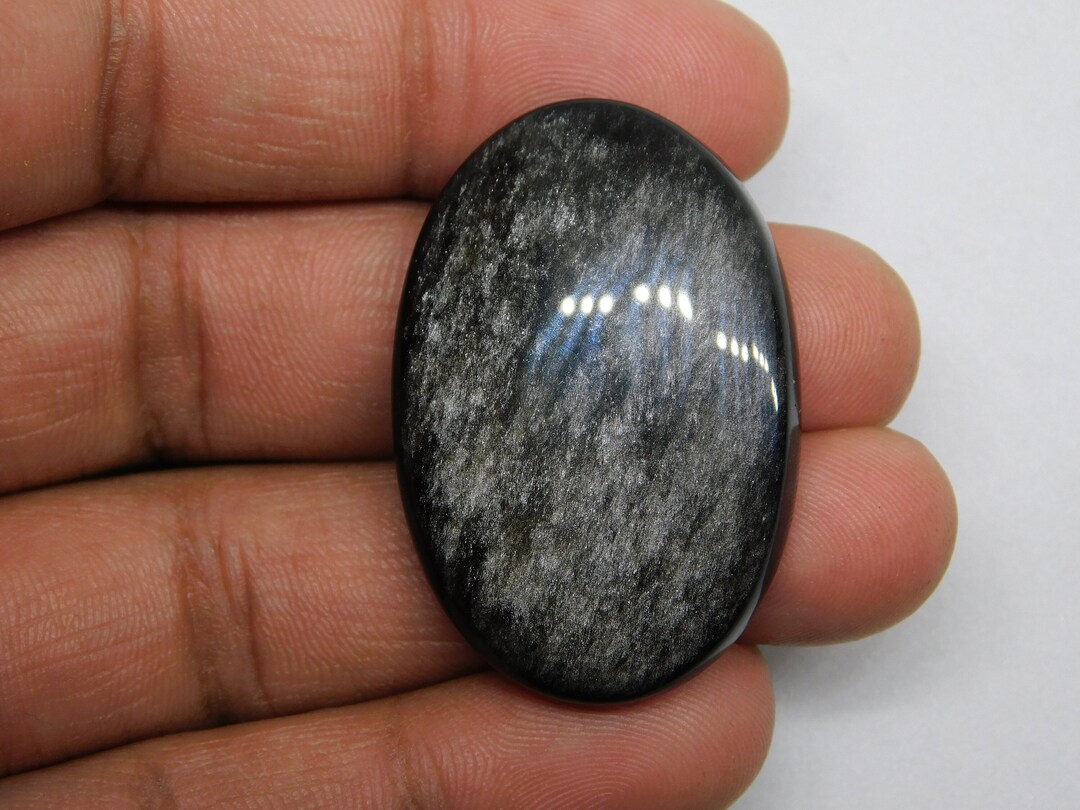 Silver Obsidian Gemstone, Handmade Golden Obsidian Cabochon, Obsidian ...