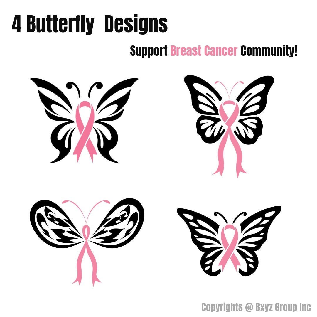 4 Breast Cancer Awareness Butterfly Svg, Cancer Awareness Svg, Cancer ...