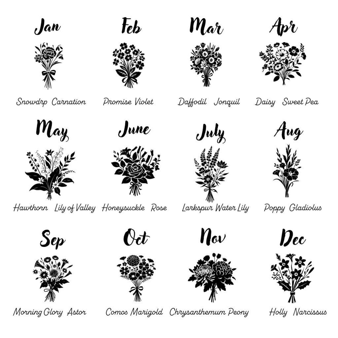 Birth Month Flower Svg Bundle, Floral Svg Botanical Svg Birthday Svg ...
