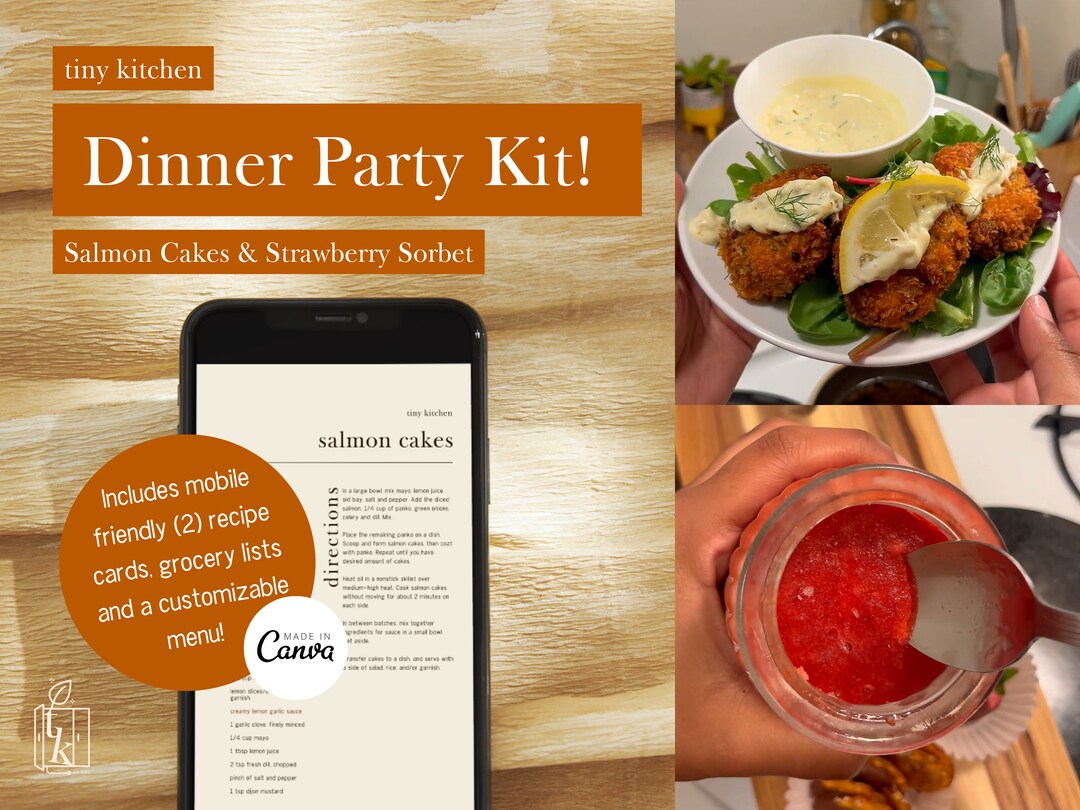 Mobile Minimal Dinner Party Kit With Customizable Menu (salmon Cakes ...