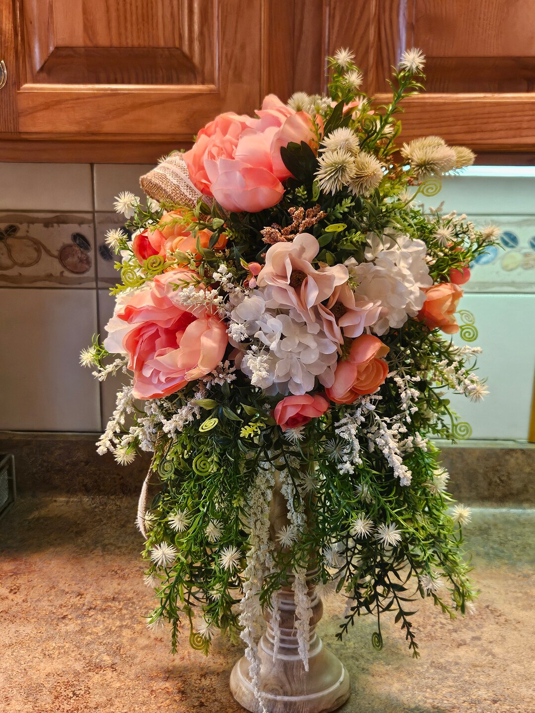 Spring Summer Candlestick Arrangement, Everyday Floral Centerpiece ...
