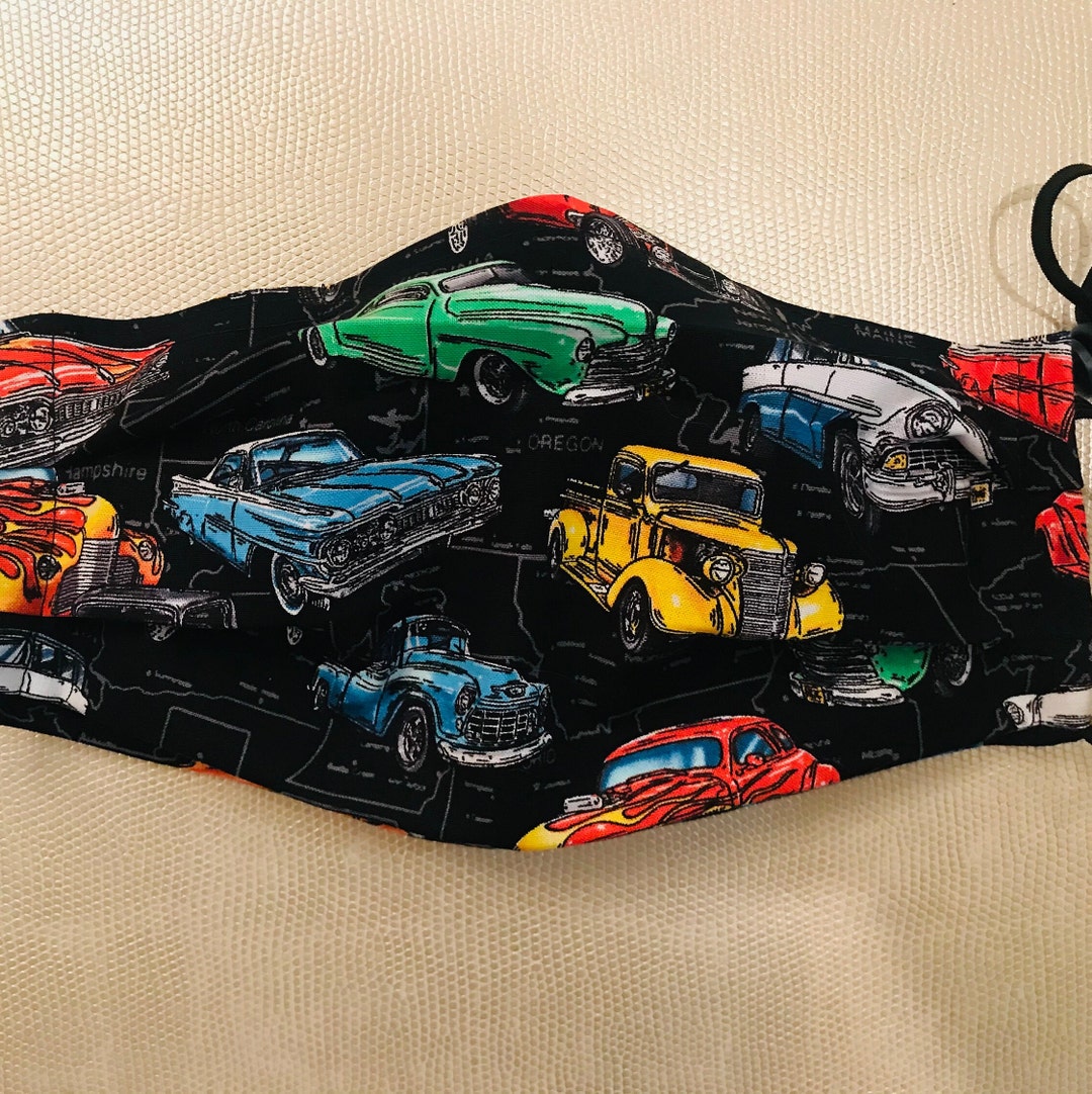 REVERSIBLE Classic Cars Face Mask Cars on Maps Blue - Etsy