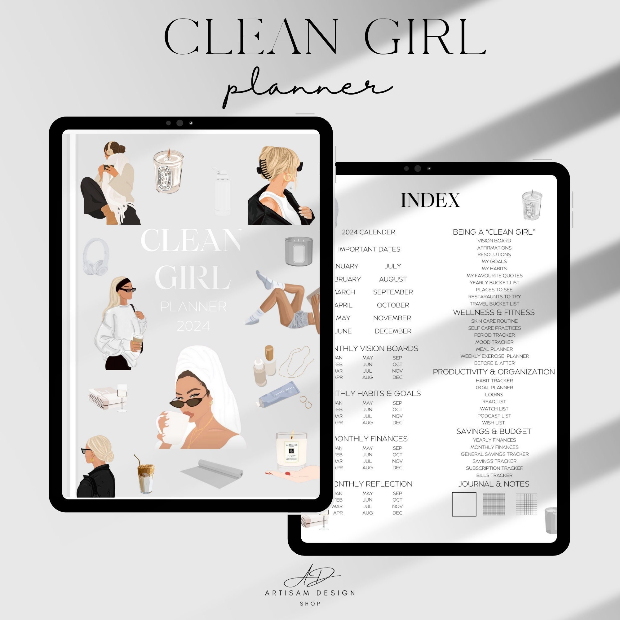CLEAN GIRL 2024 Digital Planner Clean Girl Aesthetic Daily, Weekly ...