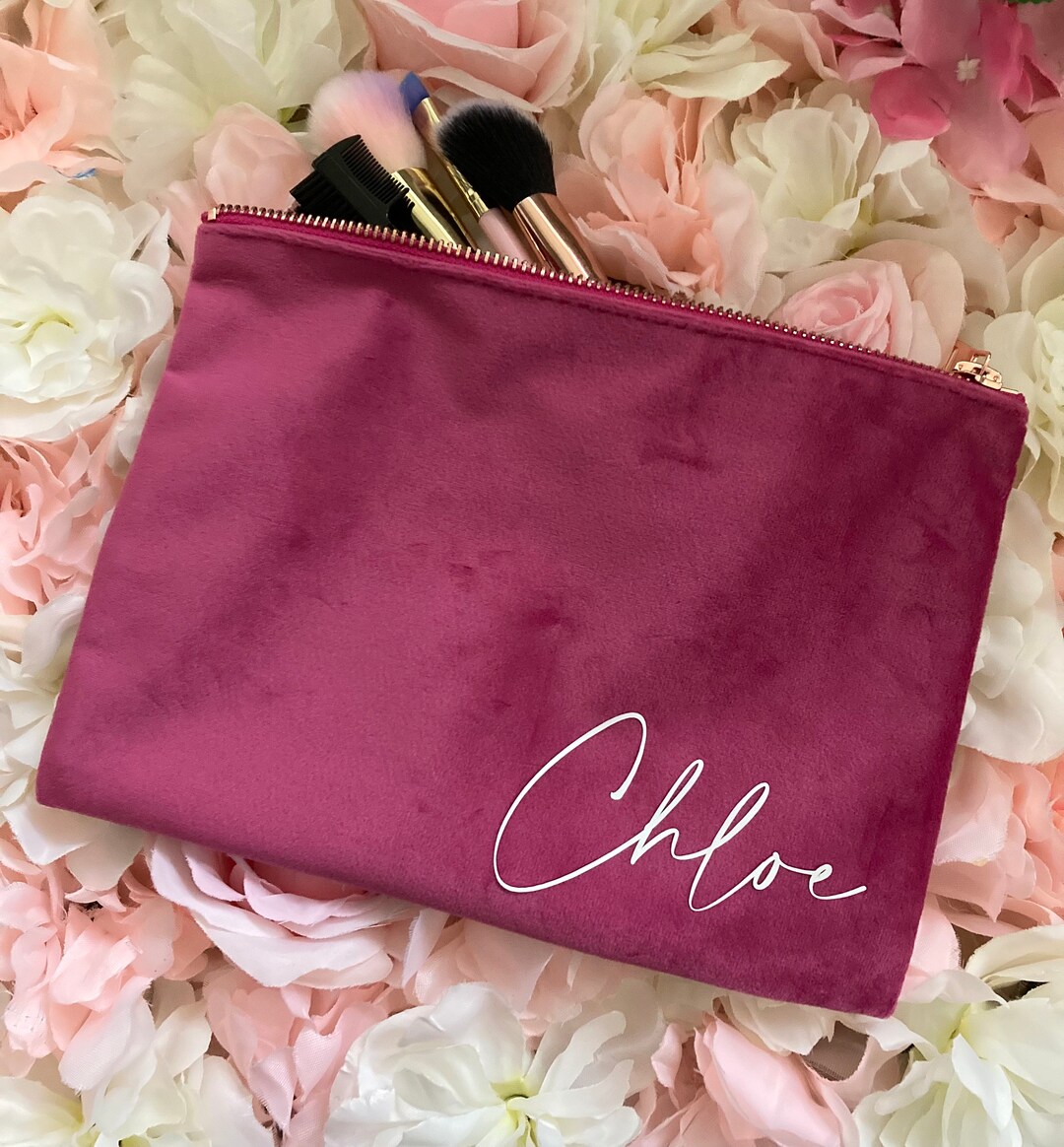 Personalised velvet make up bag, luxury velvet pencil case bag, luxury ...