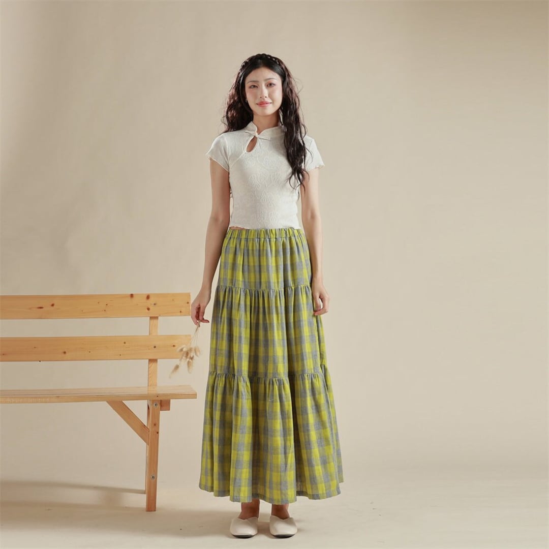 Summer Cotton Skirt Casual Loose Skirts A-line Pleated Elastic Waist ...