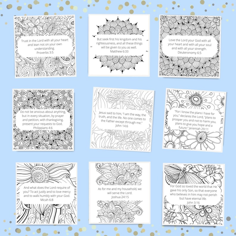 Scripture Coloring Cards, Scripture Memory Verses, Mini Scripture Cards ...