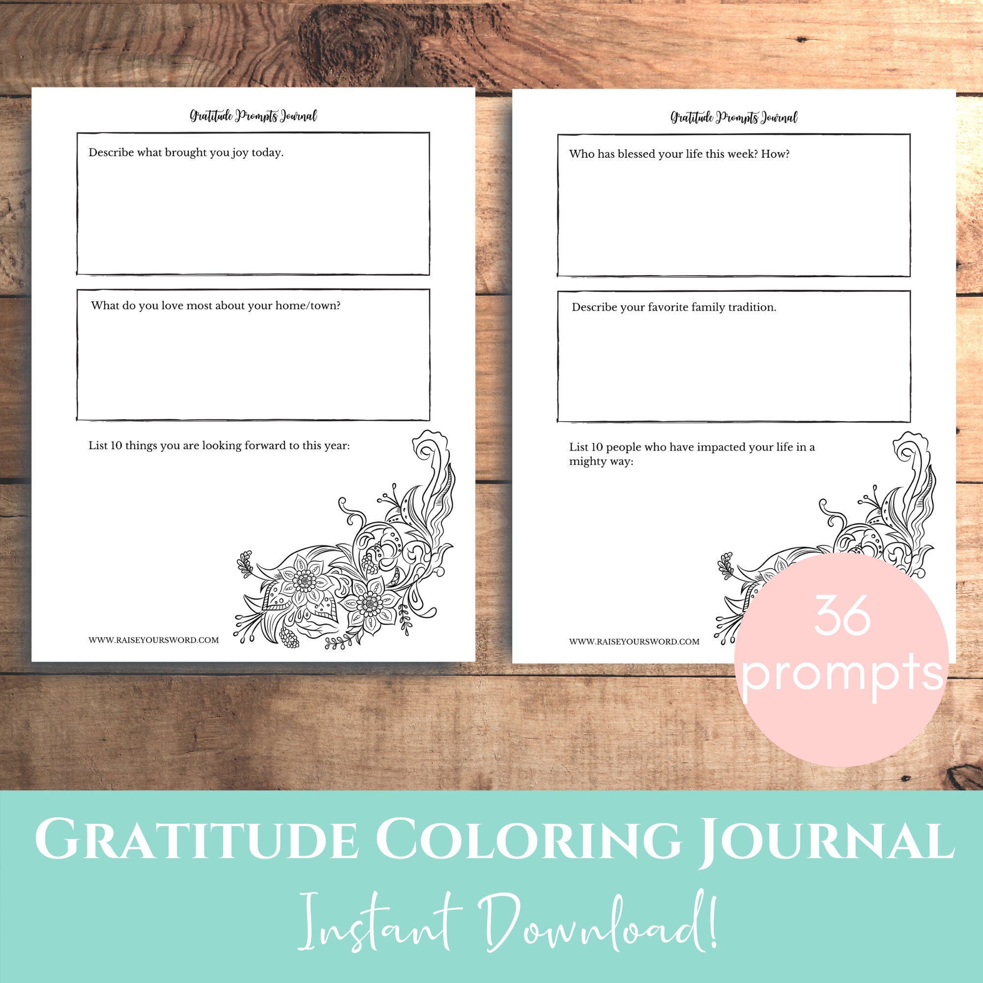 Gratitude Journal Printable: Coloring Pages & Prompts (digital Download ...