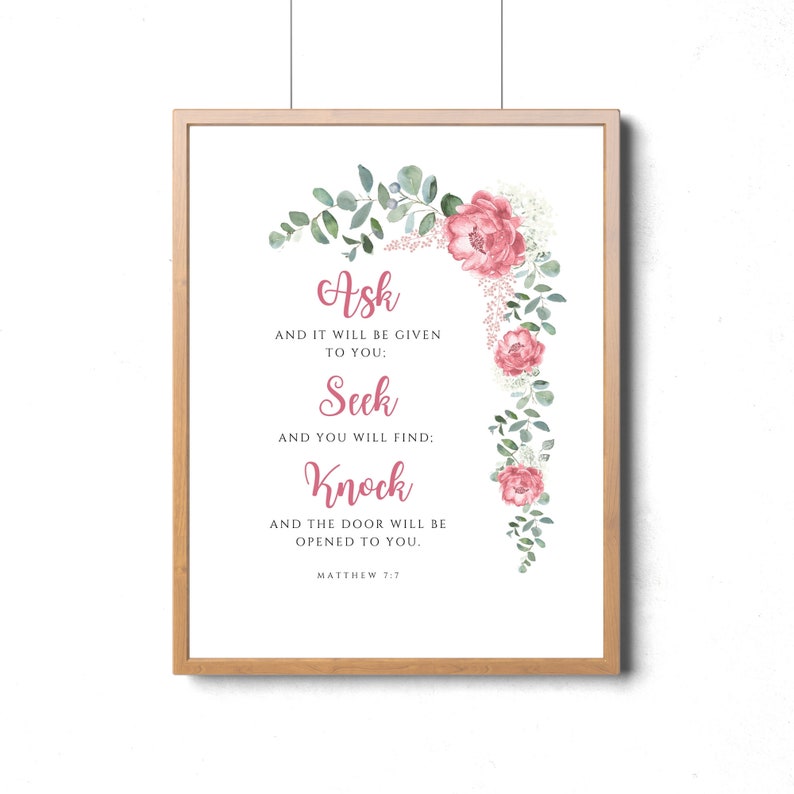 Matthew 7 7 Bible Quote Print, Bible Verse Wall Art, Christian Gift ...