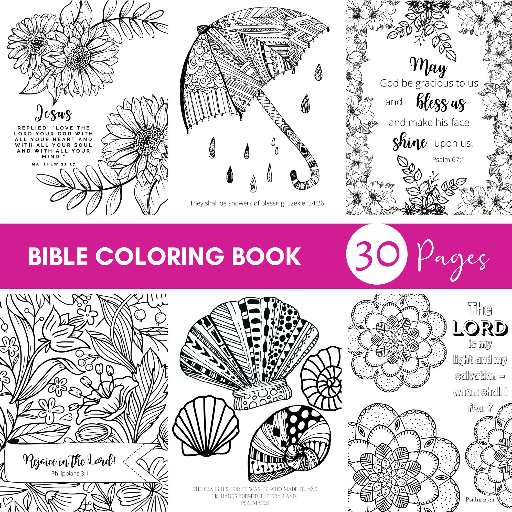 30 Bible Verse Coloring Book | Scripture Adult Coloring Book | Bible ...