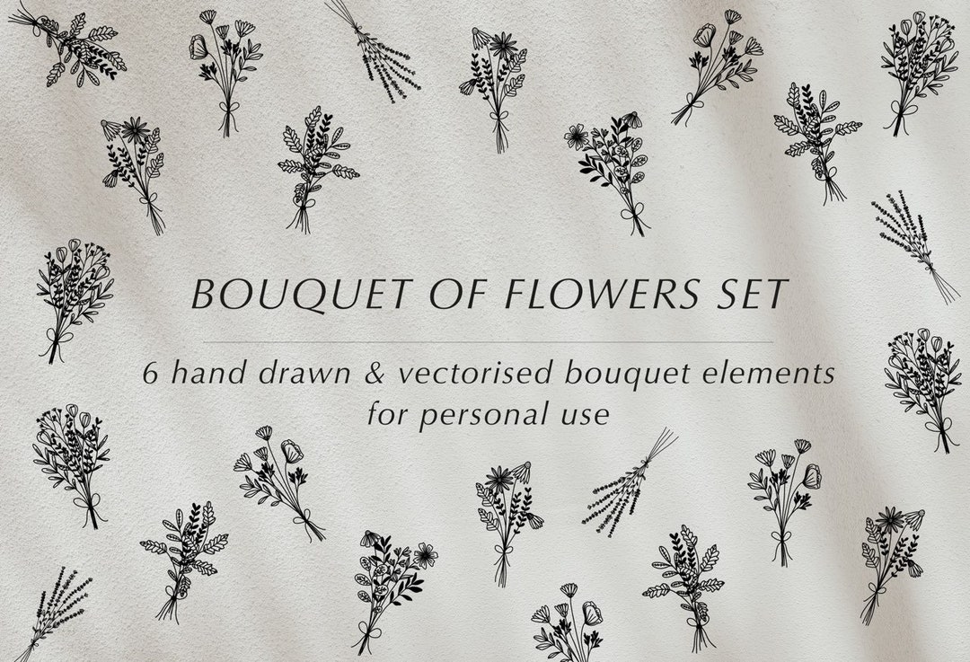 PERSONAL USE: Hand Drawn Bouquet of Flower Illustrations Design Kit for ...