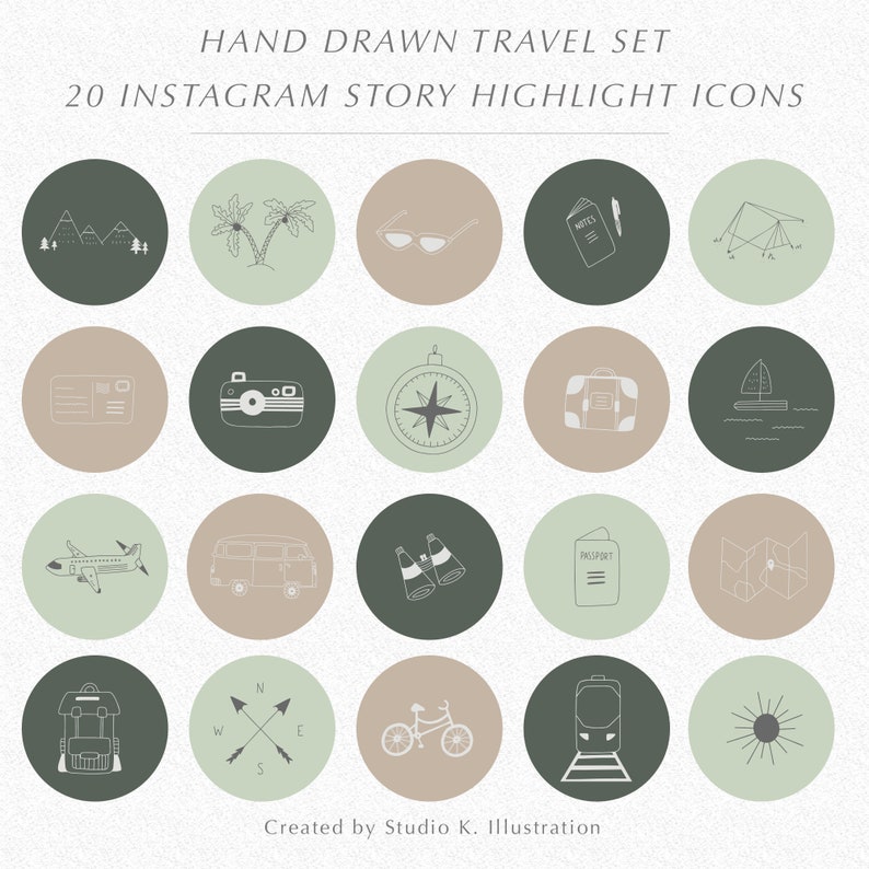 20 Travel/tourism Instagram Story/ Highlight Icons,hand-drawn, Social ...