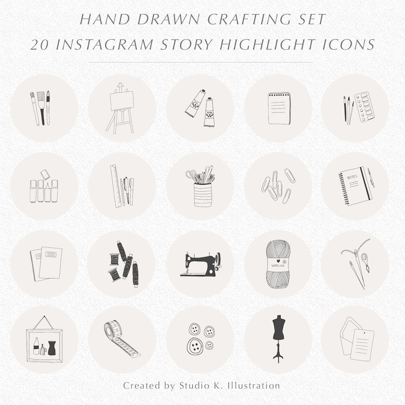 Neutral Crafting / DIY Set of Instagram Story Highlight Icons, Hand ...