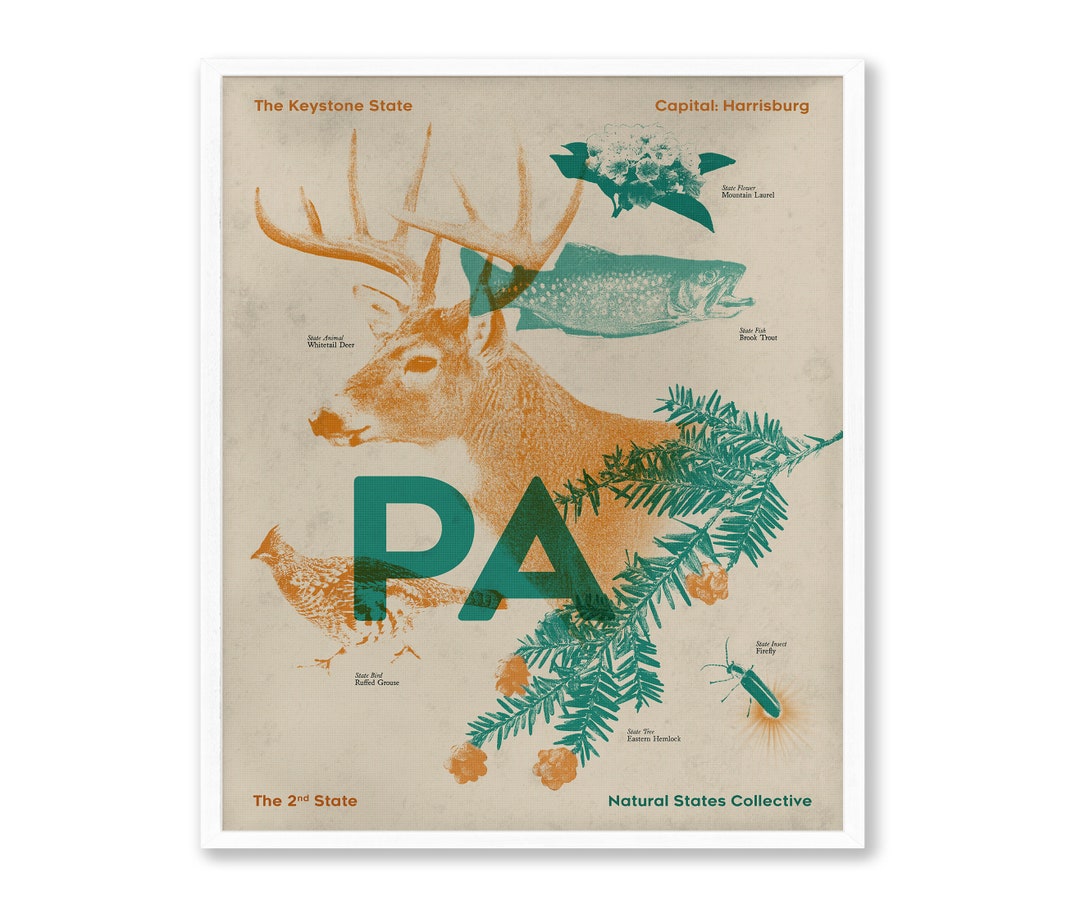 Pennsylvania State Symbol Riso Poster - Etsy