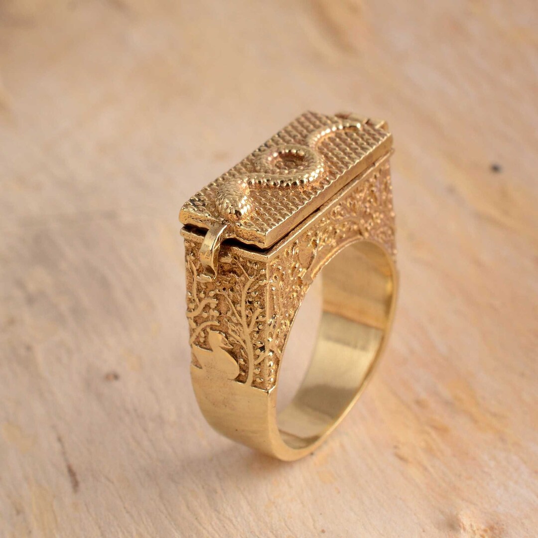 Secret Compartment Ring,small Match Box Poison Ring,gold Personalized ...