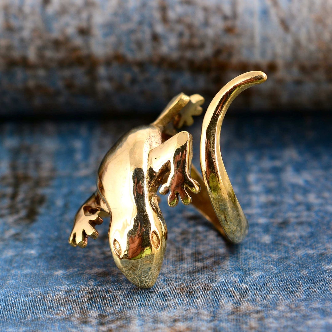 Golden Salamander Lizard Ring, Brass Gecko Ring, Salamander Ring ...