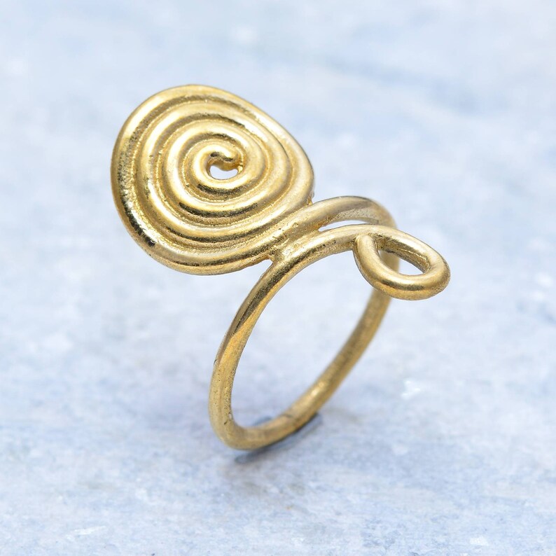 Gold Spiral Ring, Brass Ring, Boho Rings, Handmade, Wrap Ring, Swirl ...