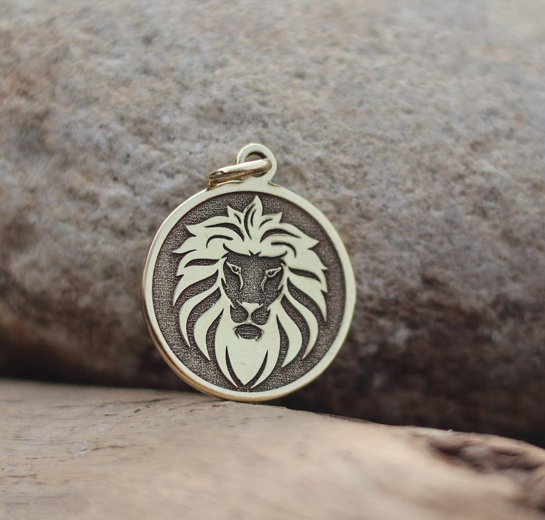 18K Solid Gold Lion Pendant, Dainty Lion Head Necklace, Animal Necklace ...