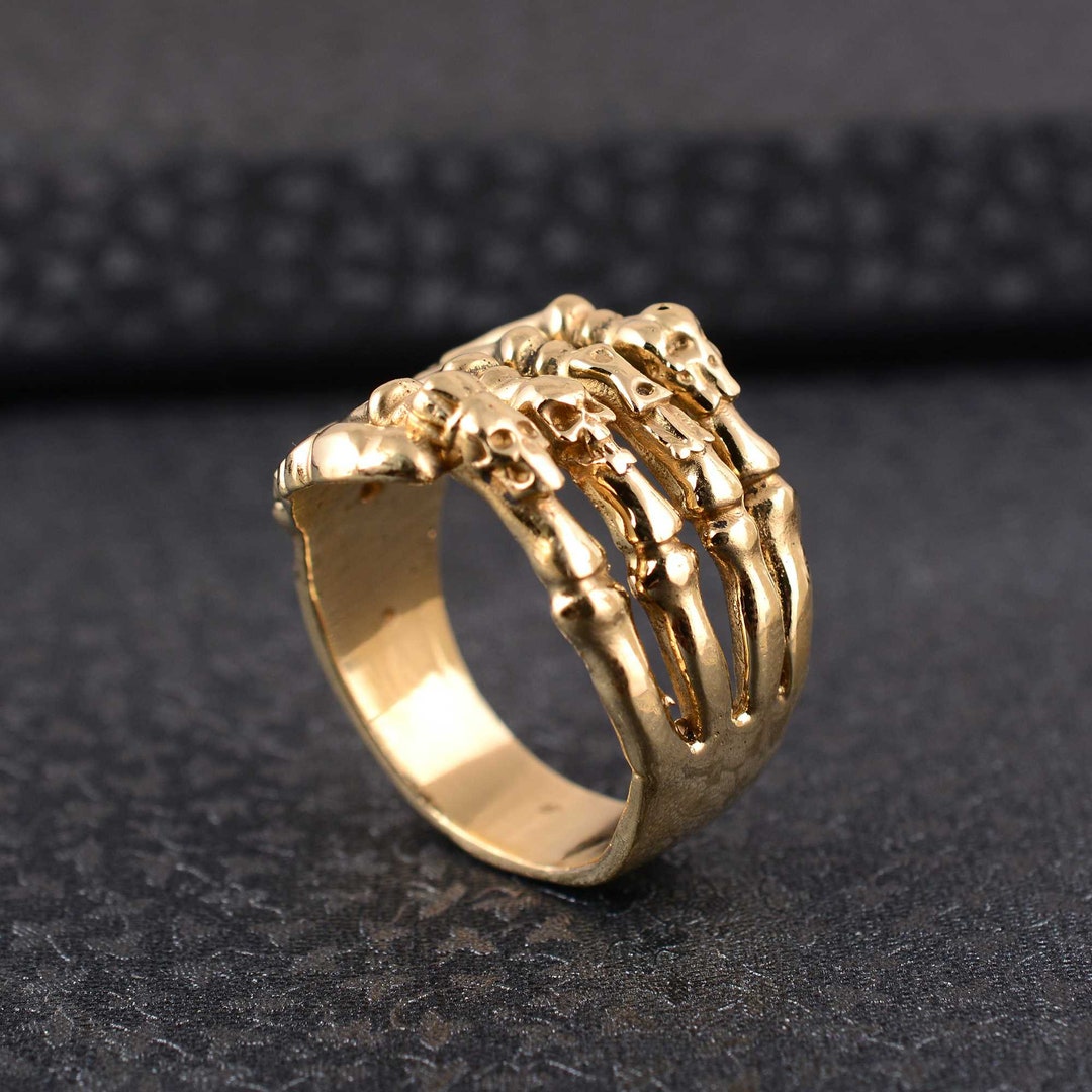 Golden Skeleton Hand Ring, Gothic Brass Ring, Punk Ring, Skull Hand ...